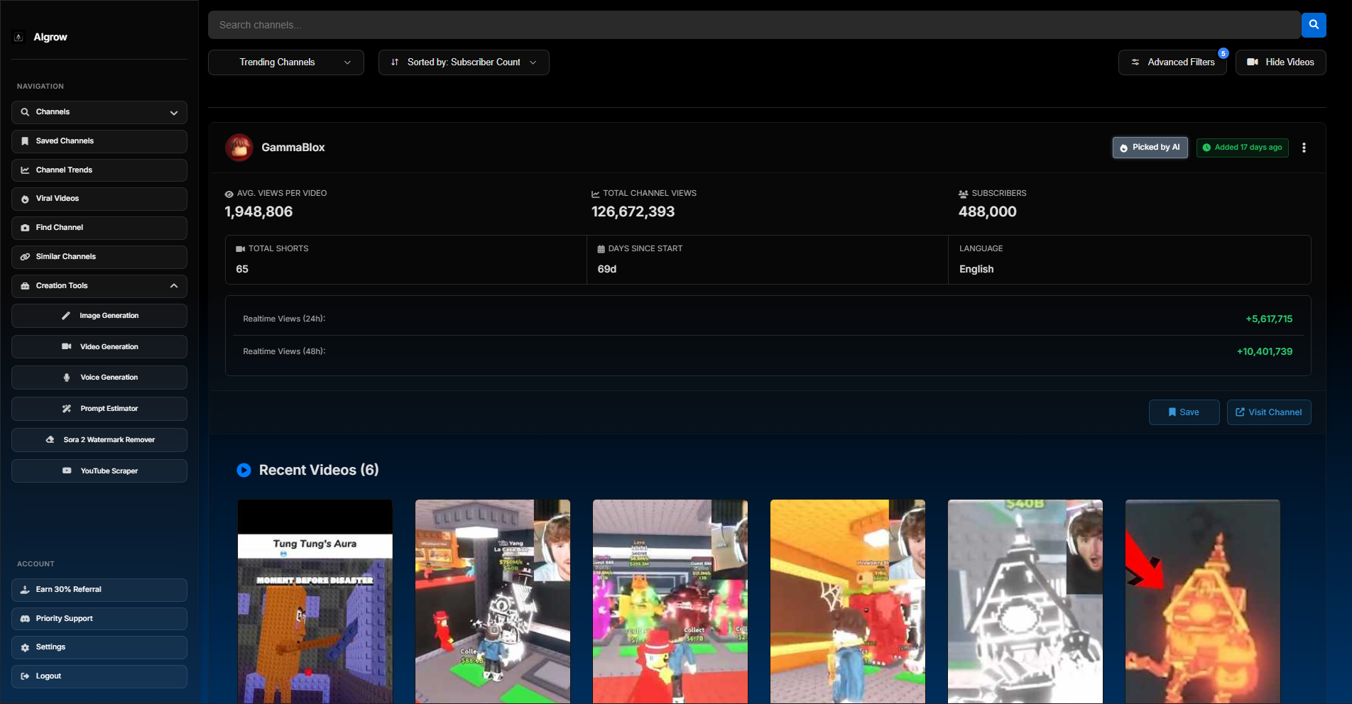 Algrow - Research and Create Viral Content